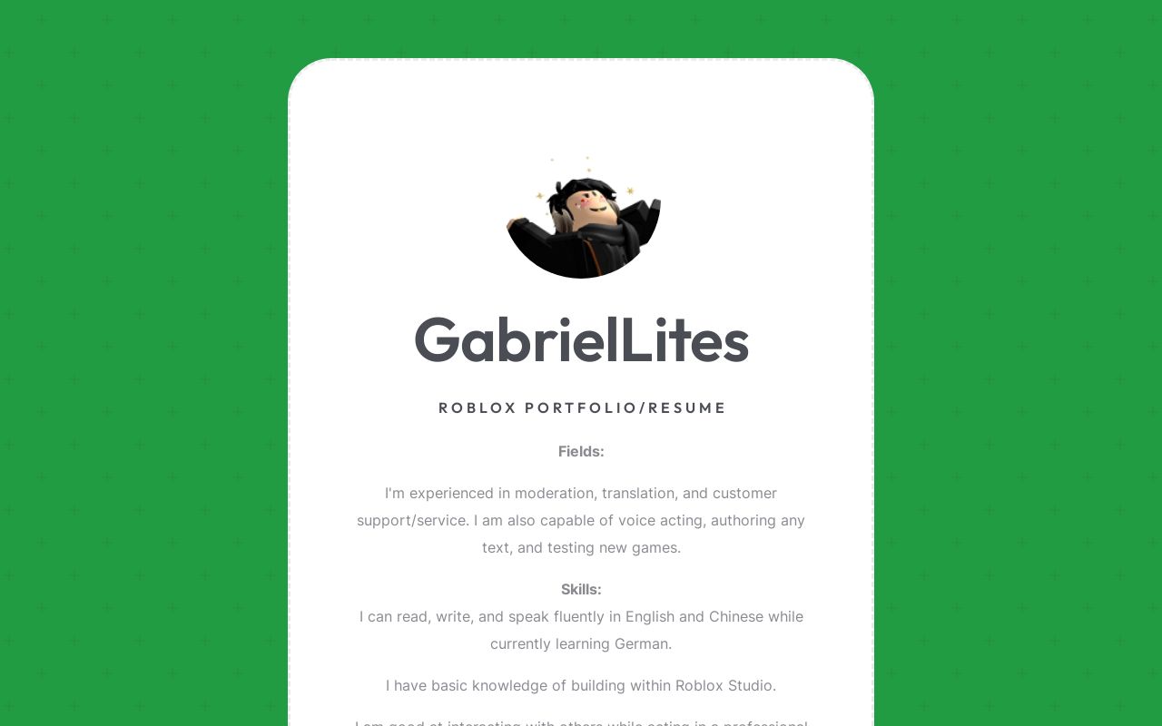 Gabriel's Roblox Portfolio & Resume